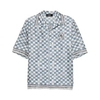 Amiri Homme, Chemises, Gris, Taille: M Camisa MC Seda Cuadros Logo