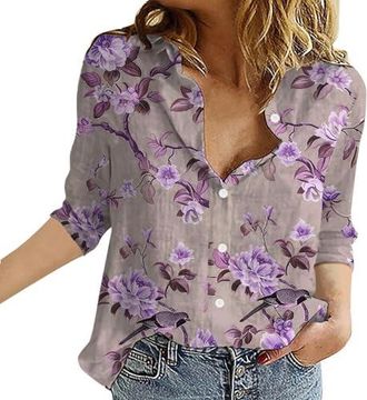 Generic Chemises surdimensionn&eacute;es en coton et lin boutonn&eacute;es pour femme - Chemisiers &agrave; manches longues pour femme - Linentops Beachshirts pour sorties, chemis