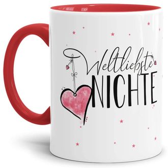Tassendruck Tasse mit Spruch f&uuml;r die Weltbeste Nichte - Kaffeetasse/Familie/Geschenk-Idee/Mug/Cup/Innen & Henkel Rot