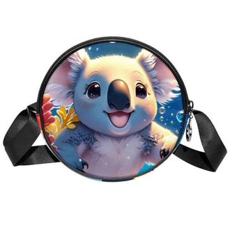 Generic Koala Petit sac &agrave; bandouli&egrave;re circulaire pour femme, sac &agrave; bandouli&egrave;re r&eacute;glable avec fermeture &eacute;clair, sac &agrave; main rond d&eacute;contract&eacute; pour femmes et fill