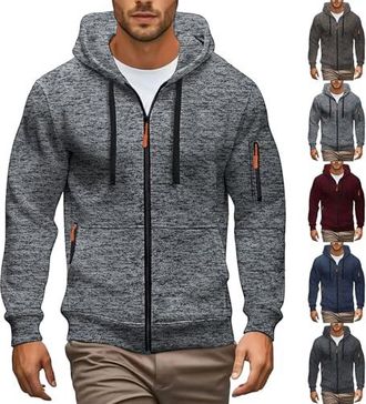 Generic Sweat à capuche pour homme avec fermeture éclair intégrale à manches longues - Coupe ample - Couleur unie - Sweat à capuche - Coupe régulière - Léger 
