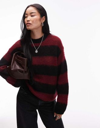 AllSaints Onyx - Pull en maille à rayures - Rouge/noir