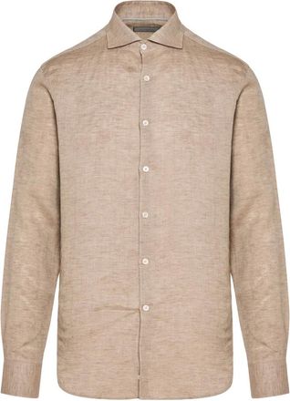 Canali Homme, Chemises, Beige, Taille: L Chemise en lin teinte en pi&egrave;ce