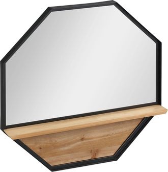 HOMCOM Achteck Wandspiegel Hängespiegel 61 x 61cm Wohnzimmerspiegel Flurspiegel für Schlafzimmer Schwarz mit Ablage im Industrie-Design