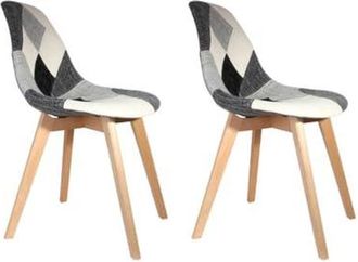 The Home Deco Factory The Home Deco Factory Stuhl skandinavischen Patcwork, Holz, Mehrfarbig, 2 Stück