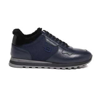 Baldinini Sneaker aus genarbtem Leder und Stoff - - Shoes - Herren - Blau - 43 EU