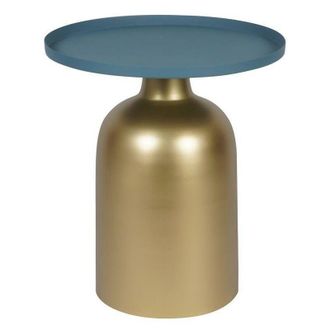 Miliboo Miliboo - Table dappoint design ronde en métal doré et plateau bleu pétrole mat ramses