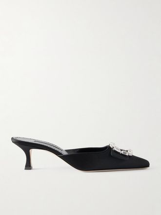 Manolo Blahnik Mules En Satin À Cristaux Mayjou 50 - Noir