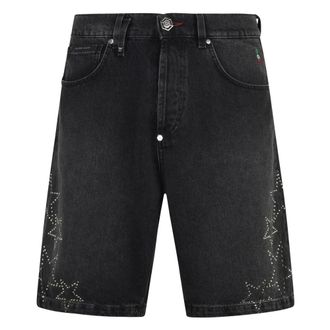 Philipp Plein Denim Shorts Stars Strass - - Shorts - Herren - Schwarzk - W33