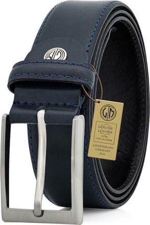 Lindenmann Mens leather belt/Mens belt, leather belt curved XL, 2 Colors, middle brown/navy, Größe/Size:145, Farbe/Color:bleu