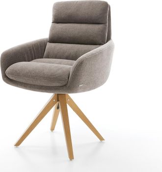 DELIFE Drehstuhl Abelia-Flex mit Armlehnen Strukturstoff Soft Taupe Holzgestell kantig Natur 360&deg; drehbar, Esszimmerst&uuml;hle