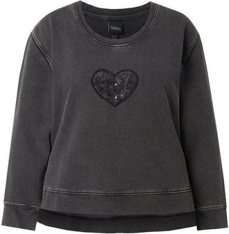 Ulla Popken Sweatshirt Sweatshirt Pailletten-Herz Rundhals Langarm