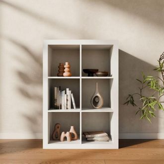 Sweeek Etag&egrave;re biblioth&egrave;que 2 niveaux 6 compartiments. casiers. effet bois blanc. L 111.2 x P 39 x H 76cm
