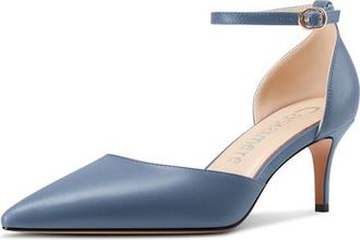 Castamere Femmes Fermé Pointu Bout Kitten Talon Heel Mariage Dress Lanières Cheville Sandales 6.5 CM Heels Bleu Denim 37 EU