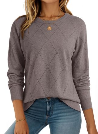 Dokotoo Pullover Damen Herbst Winter Wollmischung Rundhals Strickpullover Oberteile Langarm Warm Pulli Tops Casual Leichte Sweater Rautenmuster Weich Strickpu