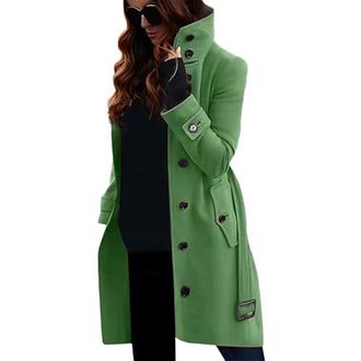 Generic Manteau caban dhiver pour femme, mi-cuisse, simple boutonnage, style trench, vert, taille S