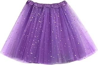 Generic Jupe Paillette Femme Short Sequin Jupe Tutu avec Paillettes Trois &Eacute;toiles pour Danse Adultes, Jupe Mesh pour Performance