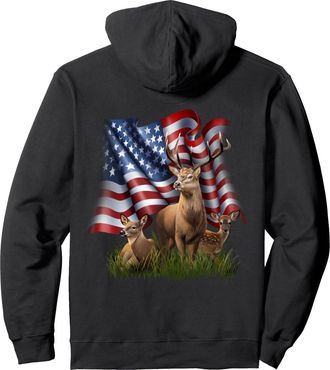 Fox Republic Design Amerikanische Flagge Hirsch Buck Doe Rehkitz Patriotische Tierwelt Pullover Hoodie