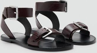 Mango Sandales cuir boucle chocolat - Femme - 35 - MANGO