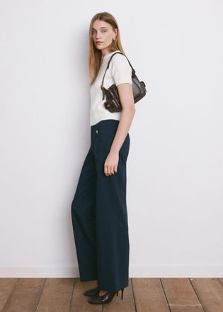 Mango Pantalon droit boutons bijou bleu marine - Femme - 32 - MANGO