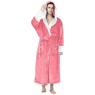 Generic Peignoir pour homme - Col doux et chaud - Long peignoir de chambre - V&ecirc;tement de d&eacute;tente et de nuit - Pyjama en flanelle - Confortable - Robe de carna