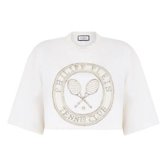 Philipp Plein Cropped T-Shirt Tennis Club - - Tops - Damen - Wei&szlig; - S