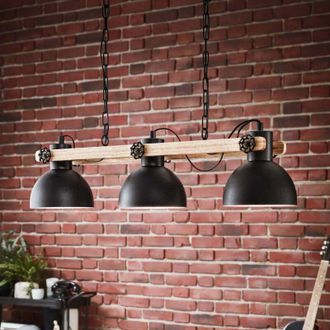 Eglo [GEBRAUCHT] B-Ware Eglo H&auml;ngelampe Lubenham Pendelleuchte Lampe Schwarz Holz Hell L&auml;nge 90 Cm 3 Flg