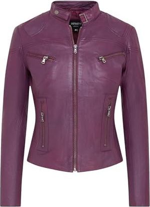 Infinity Leather Veste de Motard Classique en Cuir Véritable Pour Femme, Coupe Slim
