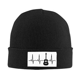 Generic Classique Bonnet dhiver Tricot&eacute;, Musicien dr&ocirc;le de Battement de coeur &agrave; la Guitare, &Eacute;pais Beanie Tricot&eacute;, Bonnet Hiver Chaud Tricot pour Ski, Femme, C