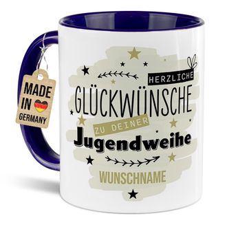 Tassendruck Tasse zur Jugendweihe mit Namen selbst gestalten - Herzliche Gl&uuml;ckw&uuml;nsche - Personalisiertes Geschenk f&uuml;r Jungen und M&auml;dchen - Keramiktasse, 300 ml, I