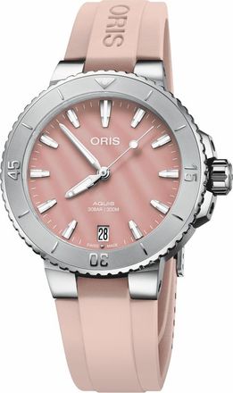 Oris Aquis Date 36,5mmKautschukband Perlmutt Rot Damenuhr 01 733 7770 4158-07 4 18 66FC