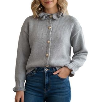 Generico Pull en tricot avec boutons pour lautomne et lhiver - Pull décontracté et élégant - Cardigan court en tricot à manches longues et col montant pour fem