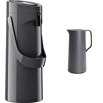Emsa 515706 Ponza Pump-Isolierkanne, Thermosflasche, 1,9l F&uuml;llvolumen, Isolierbecher, Druckhebel & N41701 Motiva Isolierkanne | 1 Liter | Quick-Press-Versc
