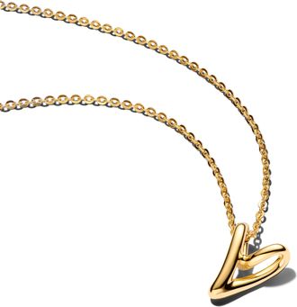 Pandora Essence Organisch Geformtes Herz Kleiner Anh&auml;nger-Halskette aus Sterling Silber mit 14k vergoldeter Metalllegierung, Gr&ouml;&szlig;e 45cm, 364360C00-45