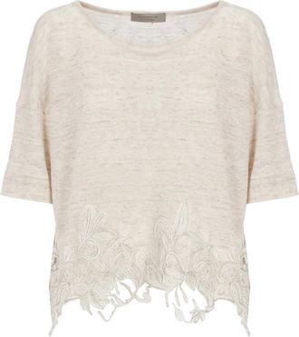 D.exterior Femme, Pulls, Beige, Taille: 40 FR Pull en maille &agrave; col rond