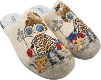 DeValverde 6081 Pantoufles confortables et antidérapantes pour femme avec poupée et animaux domestiques, gris, 38 EU