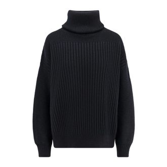 Moncler Femme, Pulls, Noir, Taille: 36 FR Pull noir avec détail métallique emblématique