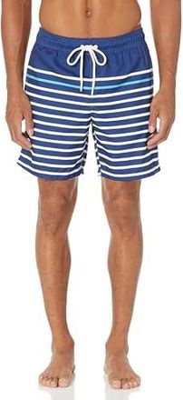 Amazon Essentials Short de Bain à Séchage Rapide Entrejambe 18 cm - couleurs abandonnées Homme, Bleu Foncé Rayures, XL