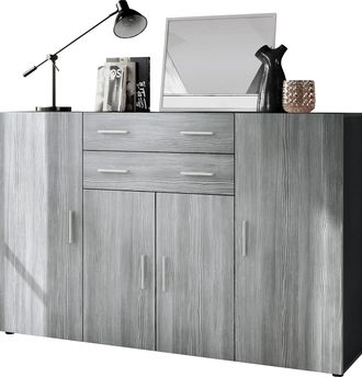 Vladon Highboard Aron Anrichte mit 2 Schubladen und 4 T&uuml;ren mit insgesamt 8 F&auml;cher dahinter, Anthrazit matt/Avola-Anthrazit (166,5 x 106,5 x 35 cm)