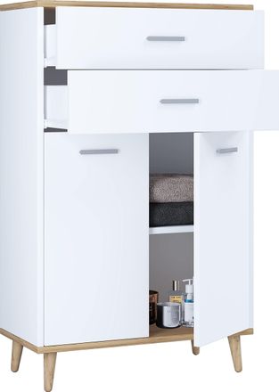 VCM Badm&ouml;bel Midischrank | Seitenschrank | Ma&szlig;e: H. 97 x B. 60 x T. 28 cm | 2 Schubladen | 2 Dreht&uuml;ren | 2 F&auml;cher - Landos