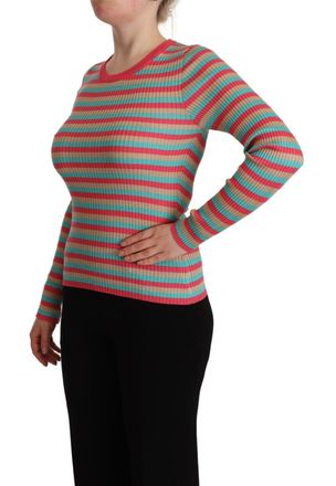 Dolce & Gabbana Womens Multicolor Stripes Silk Crew Neck Pullover Top