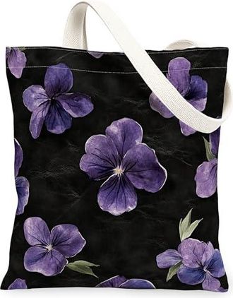 Generic Sac fourre-tout en toile violet printanier pour le shopping, 33 x 38,1 cm, sac d&eacute;picerie r&eacute;utilisable pour femme, motif floral de voyage, d&eacute;coration c