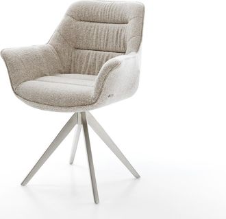 DELIFE Drehstuhl Kaira-Flex Webstoff Soft Beige Kreuzgestell kantig Edelstahl 180&deg; drehbar, Esszimmerst&uuml;hle