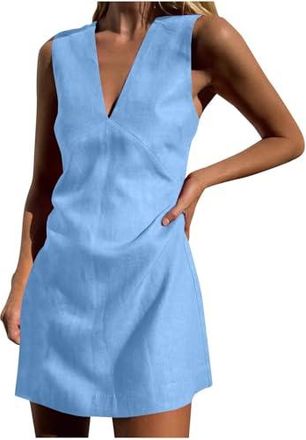 Generic 2026 Robes Minceur Col V Robe sans Manches, bleu ciel, XXL