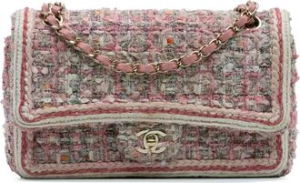 Chanel 2019 mittelgroße Classic Double Flap Schultertasche aus Tweed - Rosa