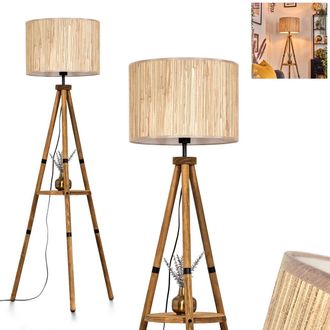 HOFSTEIN Stehleuchte Bongal, Stehlampe aus Holz/Seegras in Naturfarben, Leuchte im skandinavischen Design, &Oslash; 40 cm, Ablagefl&auml;che u. Fu&szlig;schalter, H&ouml;he 152 cm, 1