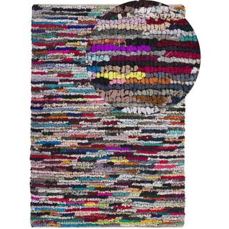Beliani Teppich Bunt Polyester und Baumwolle 160 x 230 cm abstraktes Muster Kurzflor Boho Stil Handgewebt Rechteckig für Fußbodenheizung Wohnzimmer