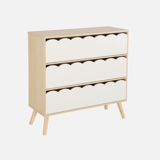 Sweeek Commode Enfant d&eacute;cor Bois Blanc 3 tiroirs. Pieds Bois de pin - 80 x 30 x 79 cm - Azur