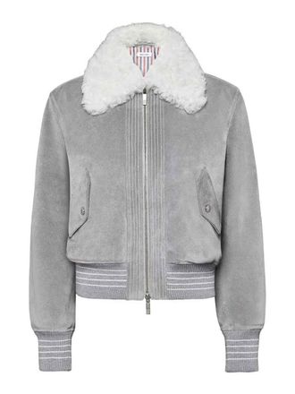 Thom Browne Manteau En Cuir - Gris