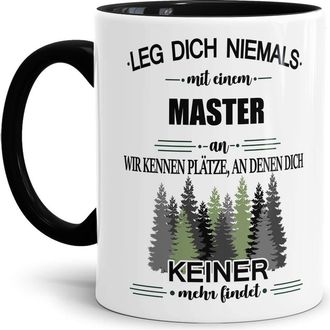 Tassendruck Berufe-Tasse Leg Dich Niemals mit einem Master an - Geschenk-Idee/Büro/Job/Arbeit/Witzig/Lustig/Innen & Henkel Schwarz
